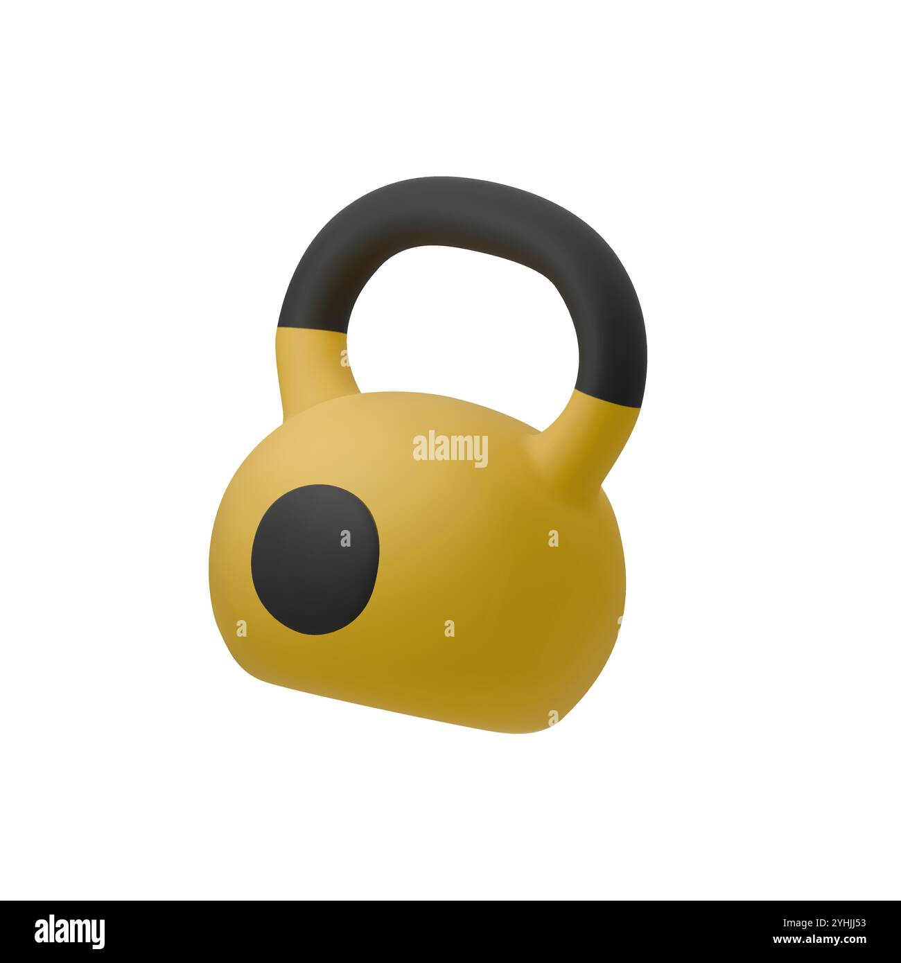 3D vector illustration of kettlebell with black handle and yellow body ...