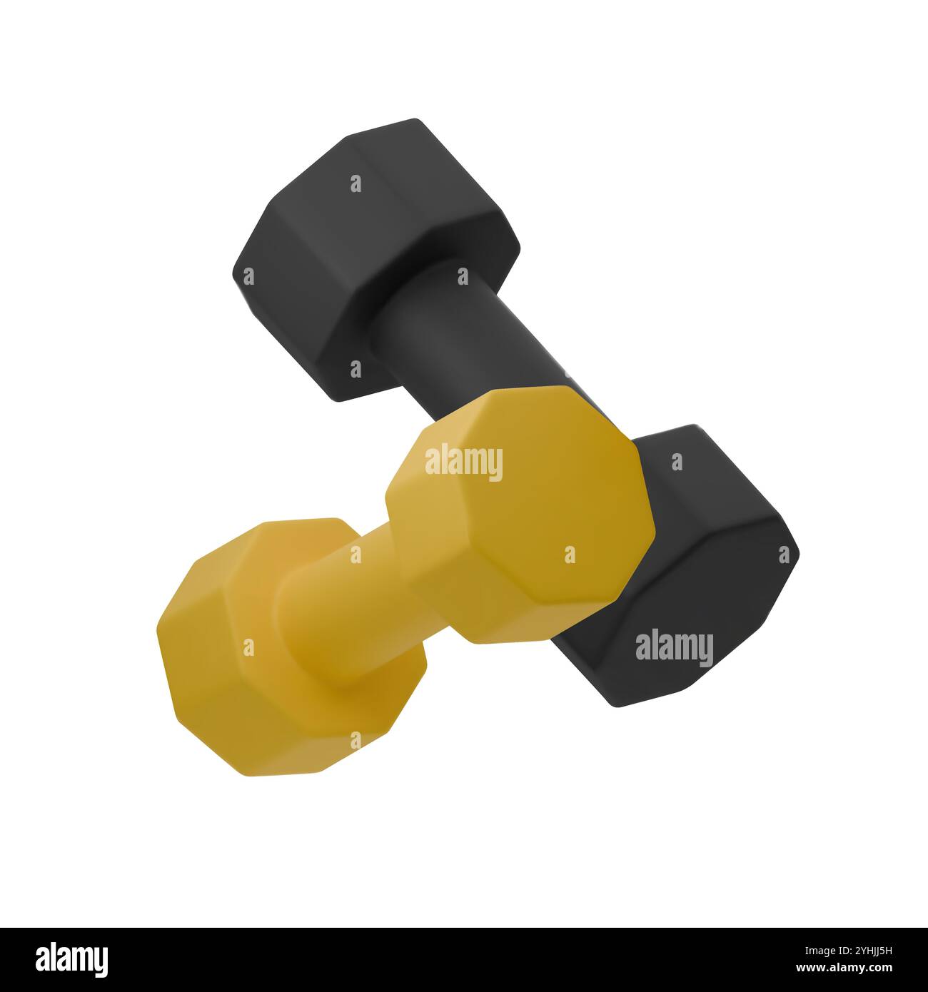 3d icons of yellow and black dumbbells isolated on white background ...