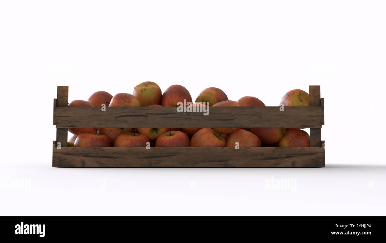 fresh apple in wooden box with white background Stock Photo - Alamy