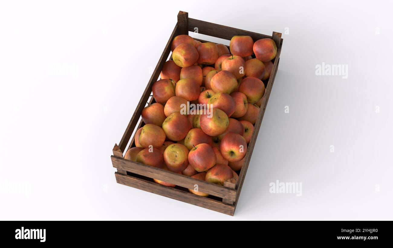 fresh apple in wooden box with white background Stock Photo - Alamy