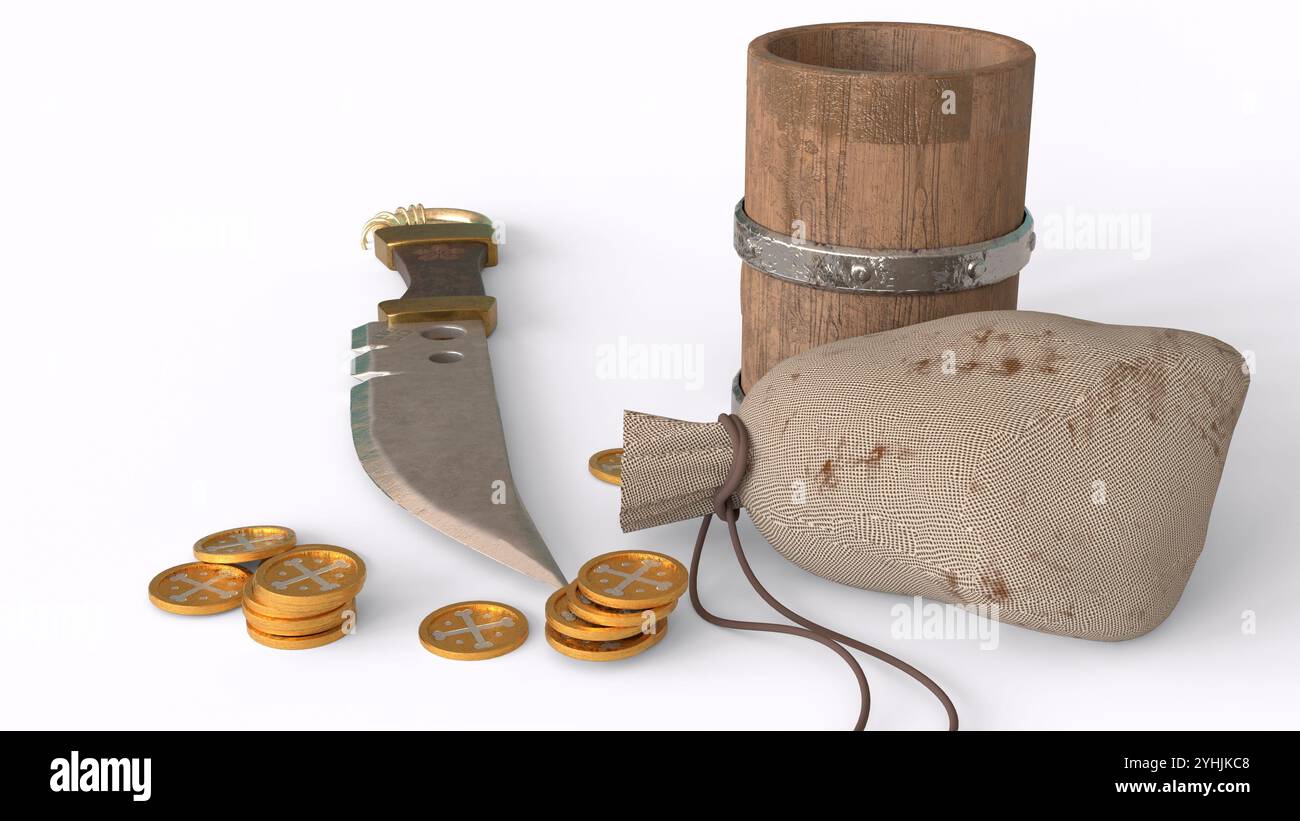 golden coin and wine mug with white background Stock Photo - Alamy