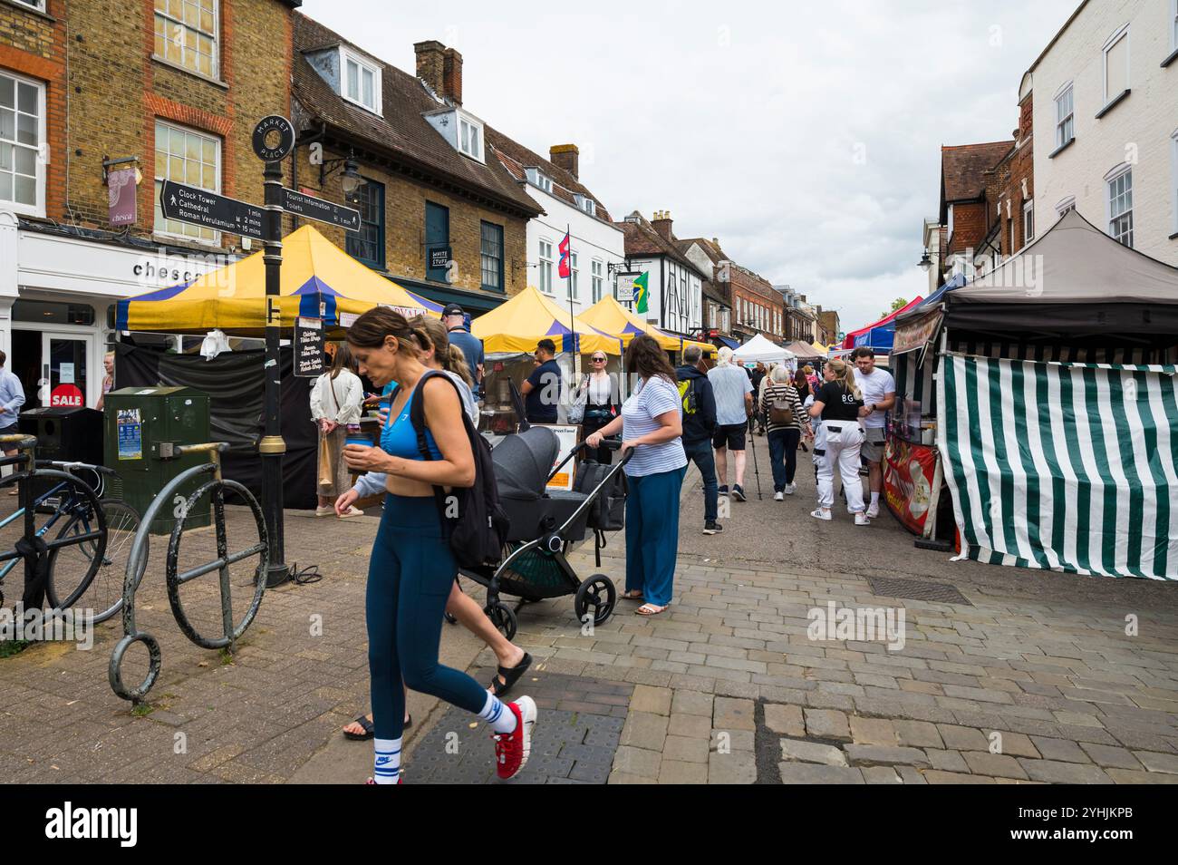 People shopping at street market St Albans Hertfordshire England UK ...