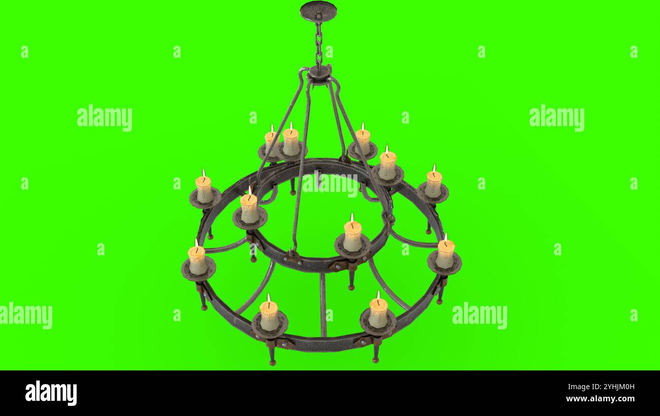 medieval chandelier with green background Stock Photo - Alamy
