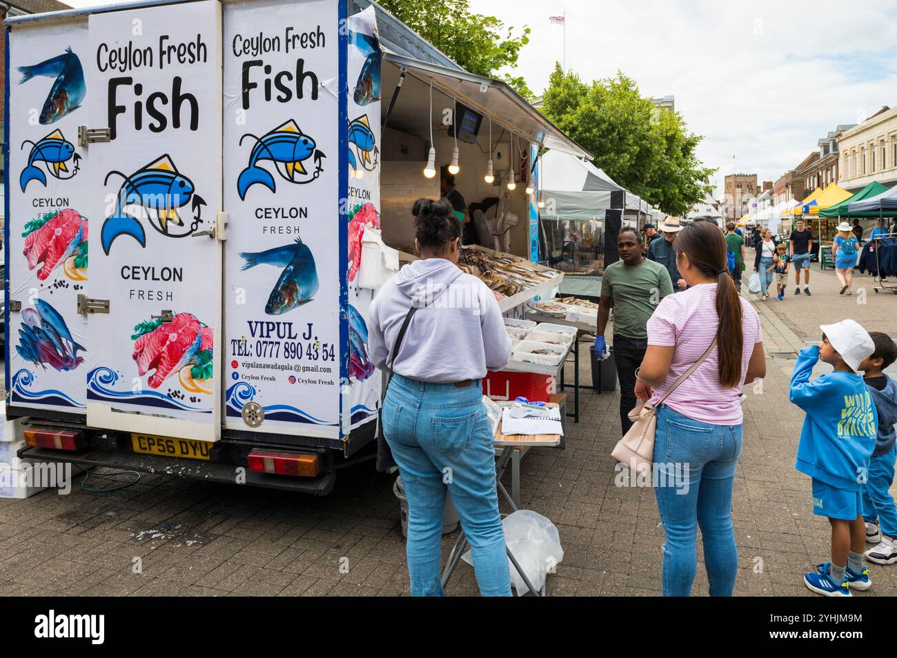 Fresh fish market stall St Albans Saturday market Hertfordshire England ...