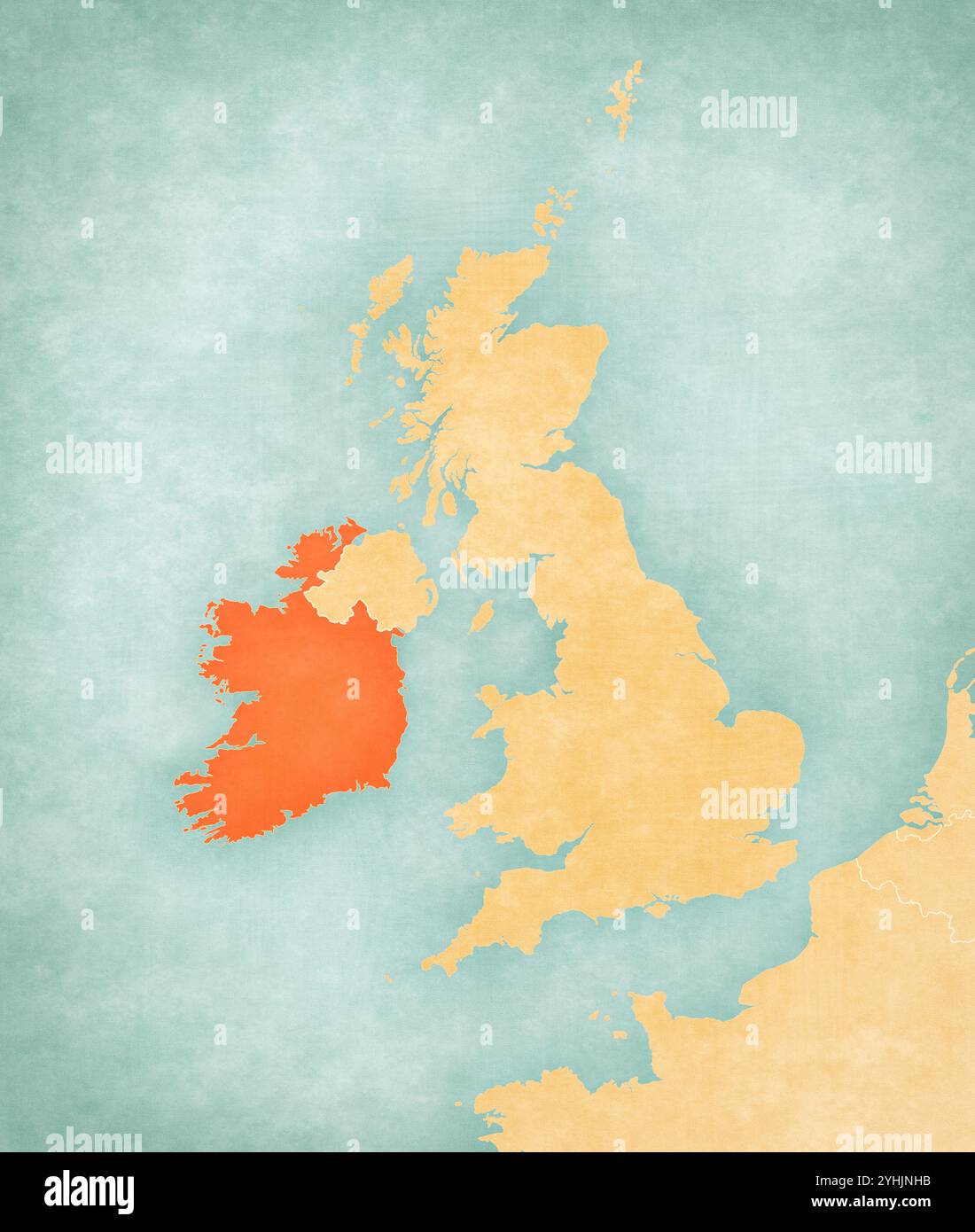 Ireland on the map of British Isles in soft grunge and vintage style ...