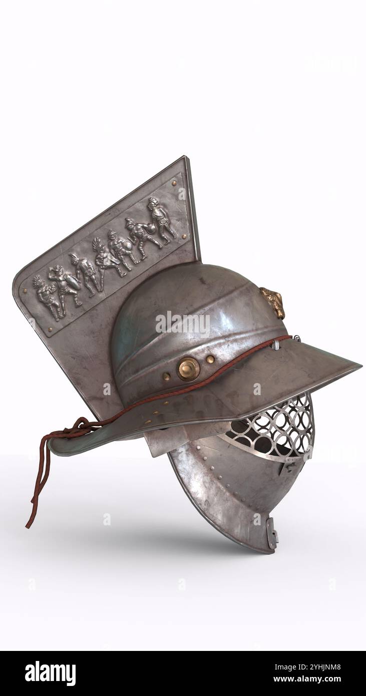 murmillo gladiator helmet with white background Stock Photo - Alamy