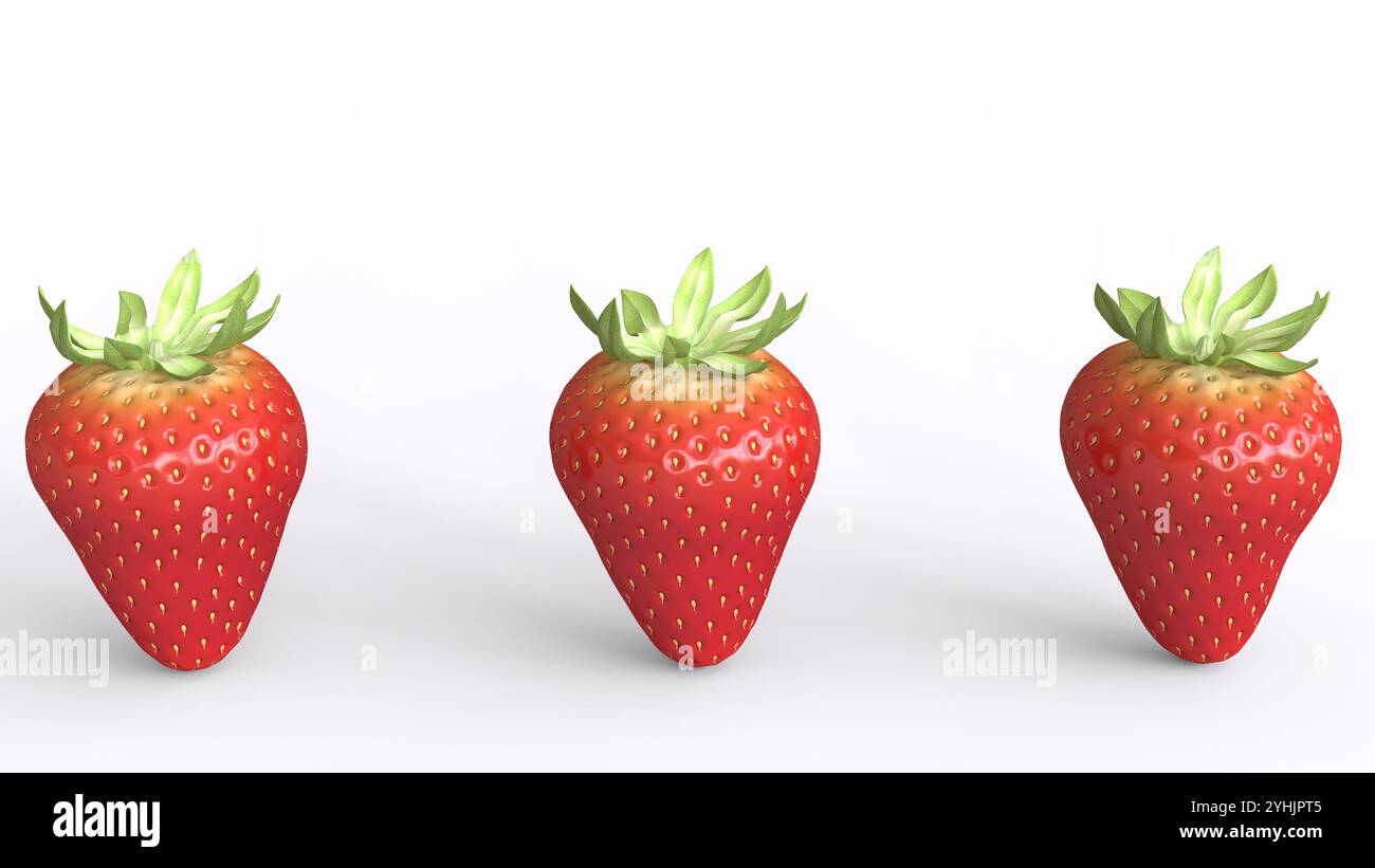 three strawberry with white background Stock Photo - Alamy