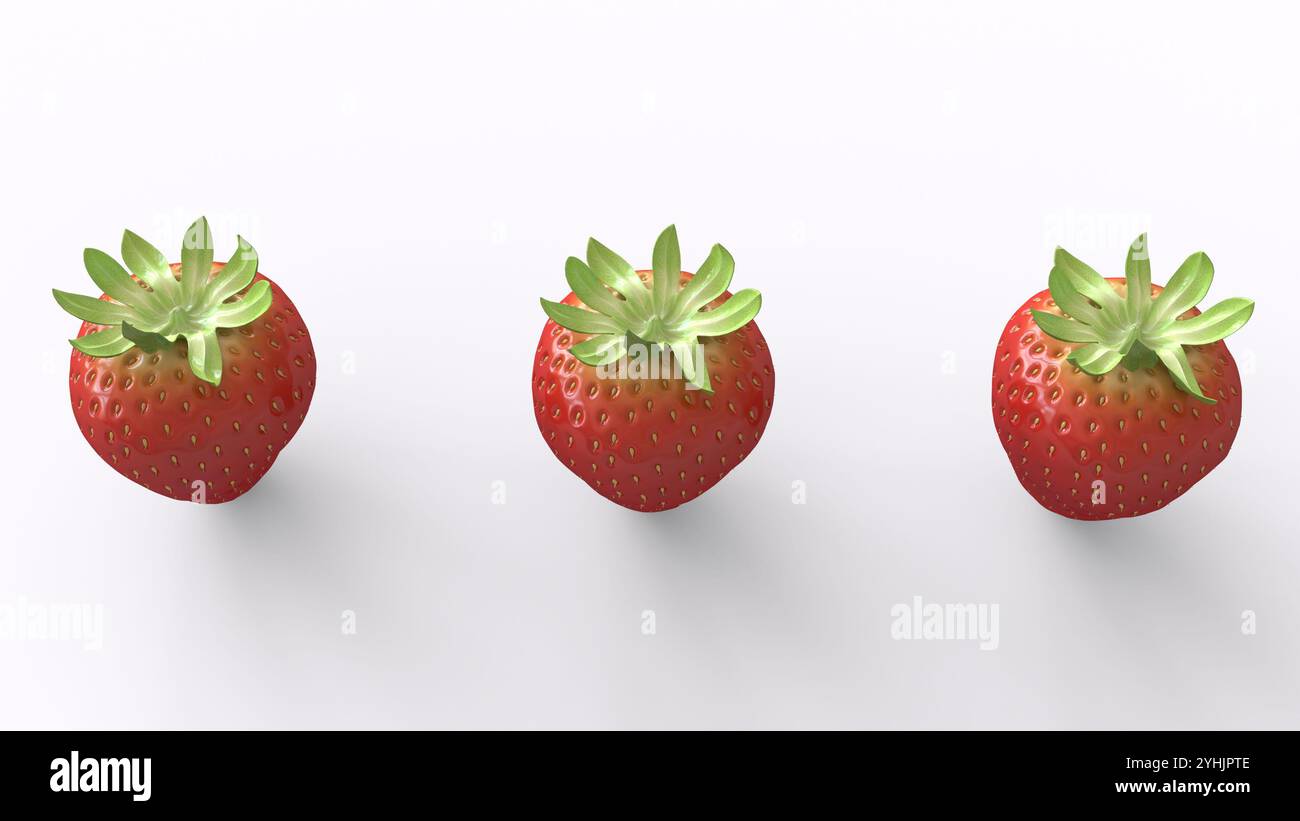 three strawberry with white background Stock Photo - Alamy