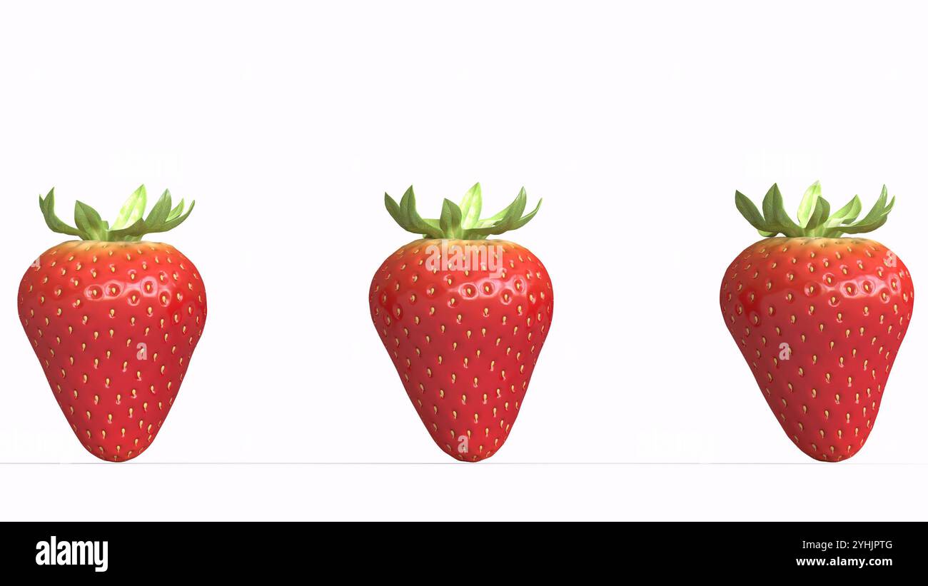 three strawberry with white background Stock Photo - Alamy