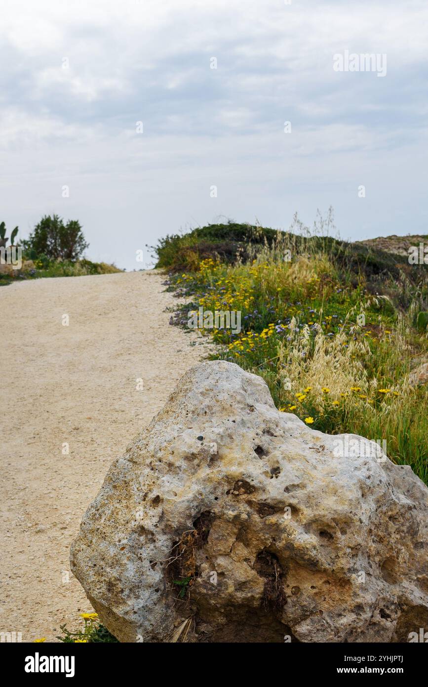 Large stone on a gravel road Stock Photo - Alamy