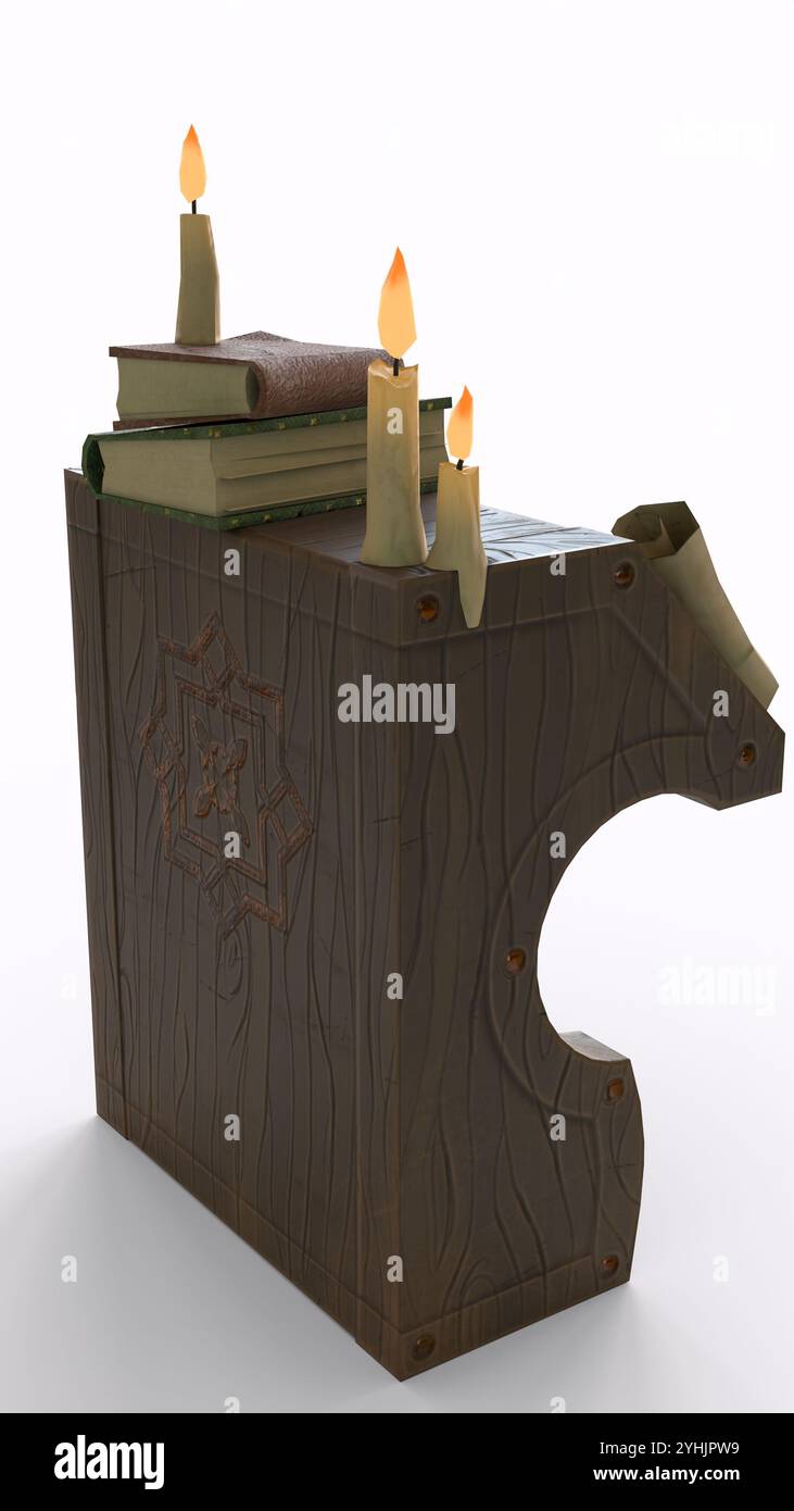study table with candle with white background Stock Photo - Alamy