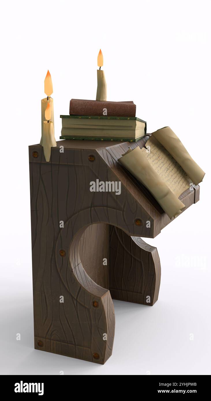 study table with candle with white background Stock Photo - Alamy