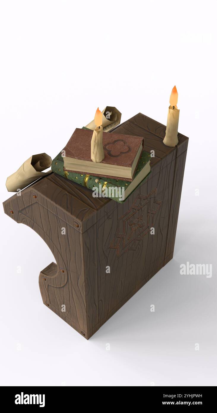study table with candle with white background Stock Photo - Alamy