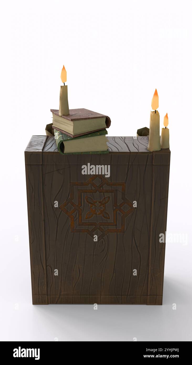 study table with candle with white background Stock Photo - Alamy