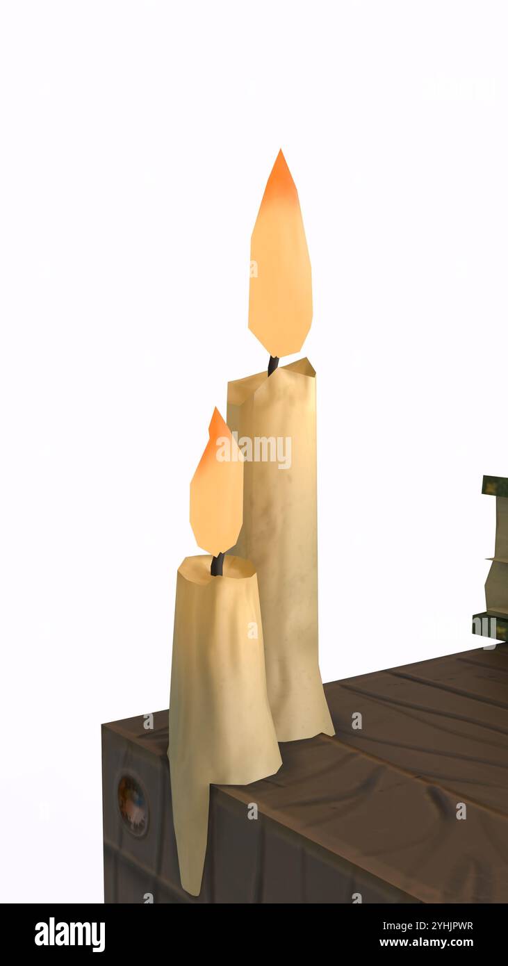 study table with candle with white background Stock Photo - Alamy