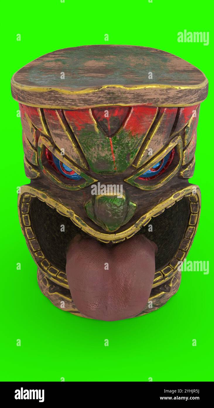 Tiki Mini Statue Totem with green background Stock Photo - Alamy