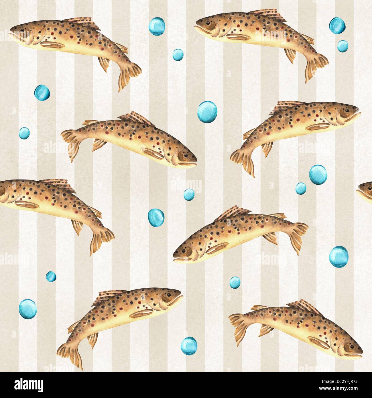 Seamless pattern with brown trout fish on striped background ...