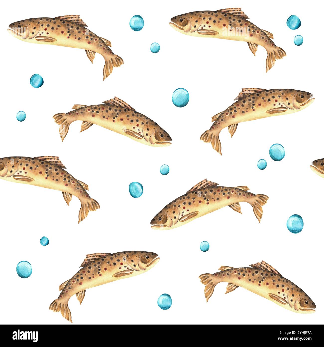 Seamless pattern with brown trout fish. Freshwater fish clipart. Hand ...