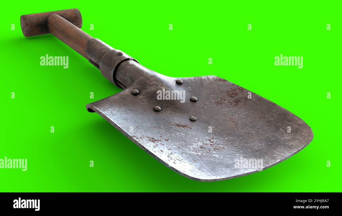 trench shovel with green background Stock Photo - Alamy