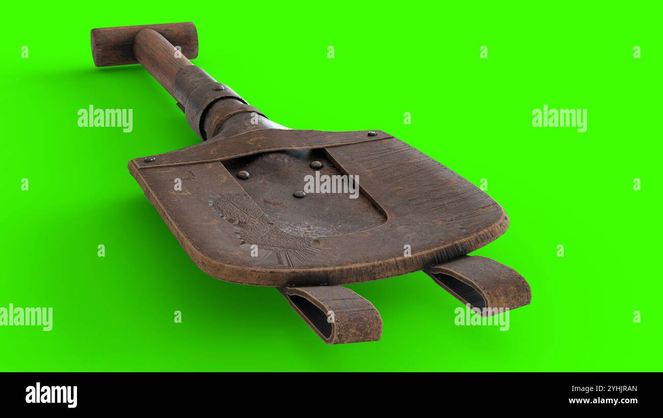 trench shovel with green background Stock Photo - Alamy