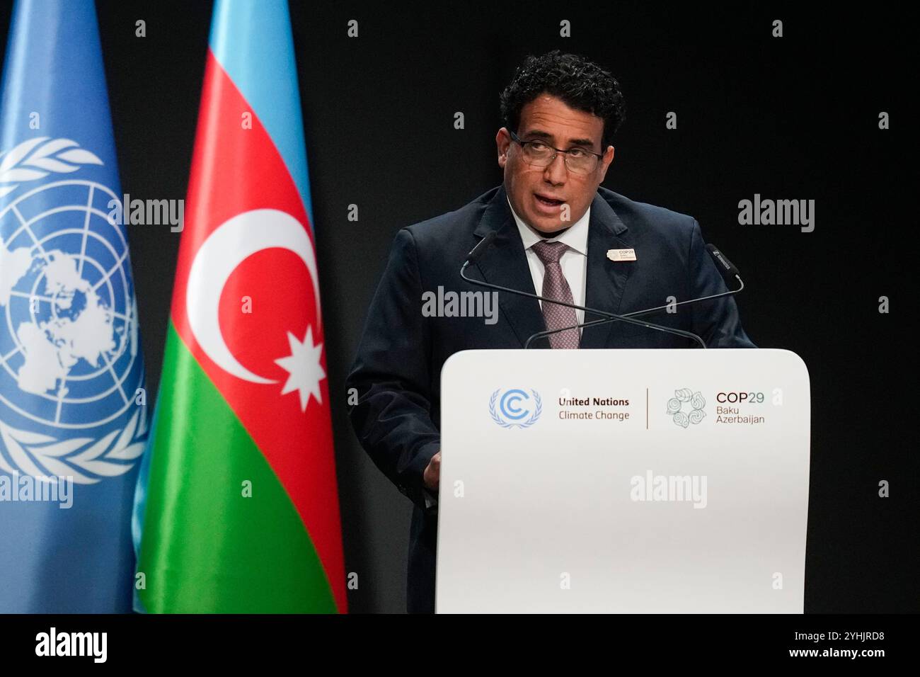 Libya President Mohamed Younis Menfi speaks during a plenary session at ...