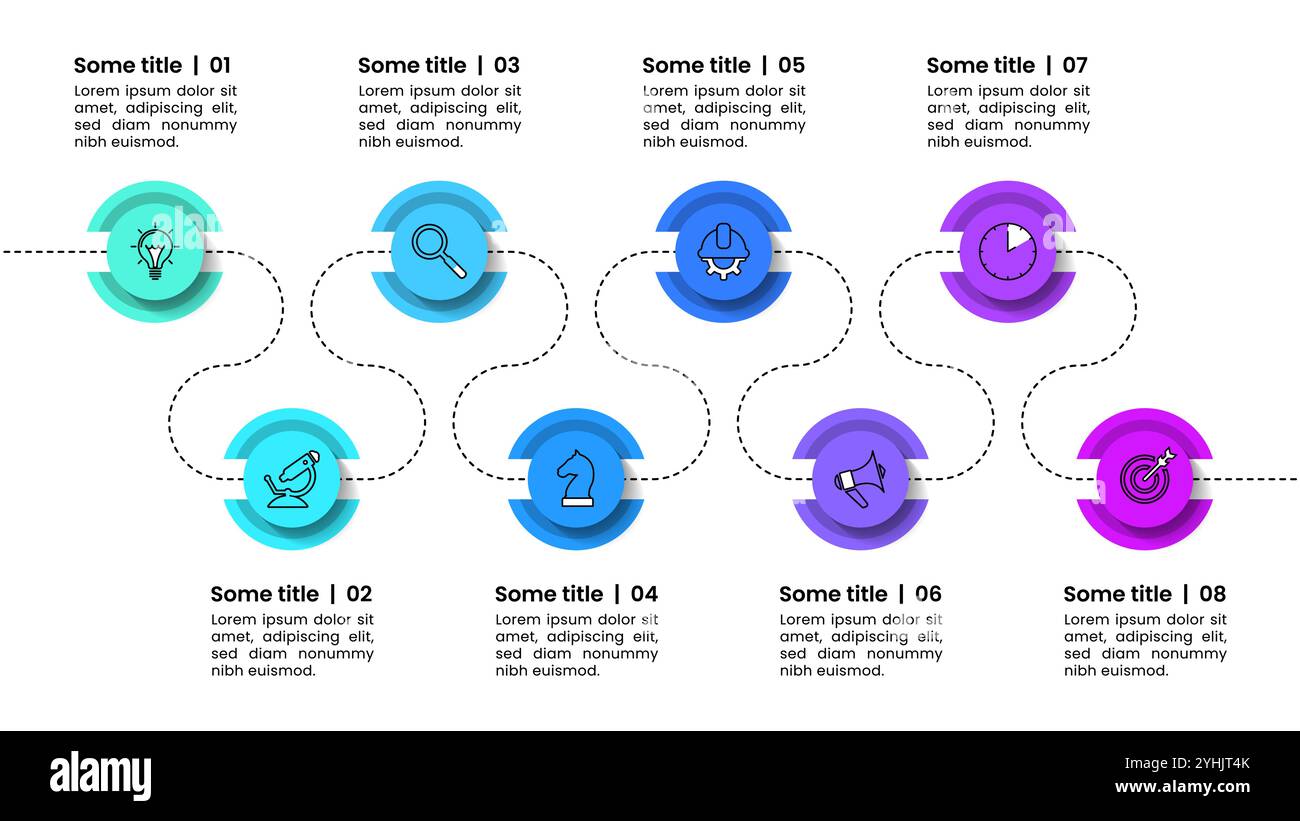 Infographic template with icons and 8 options or steps. Horizontal line ...