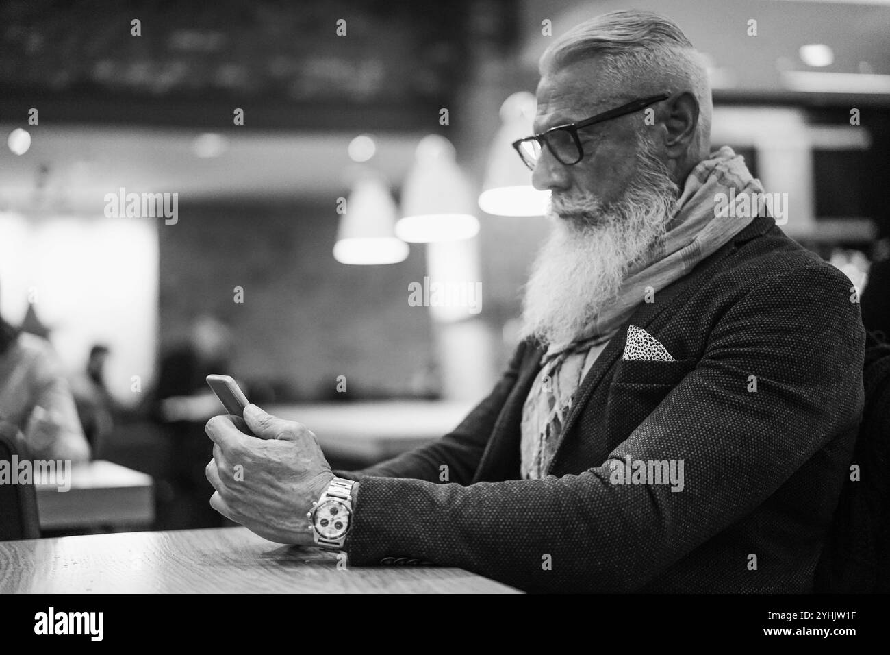 Old man using app Black and White Stock Photos & Images - Alamy