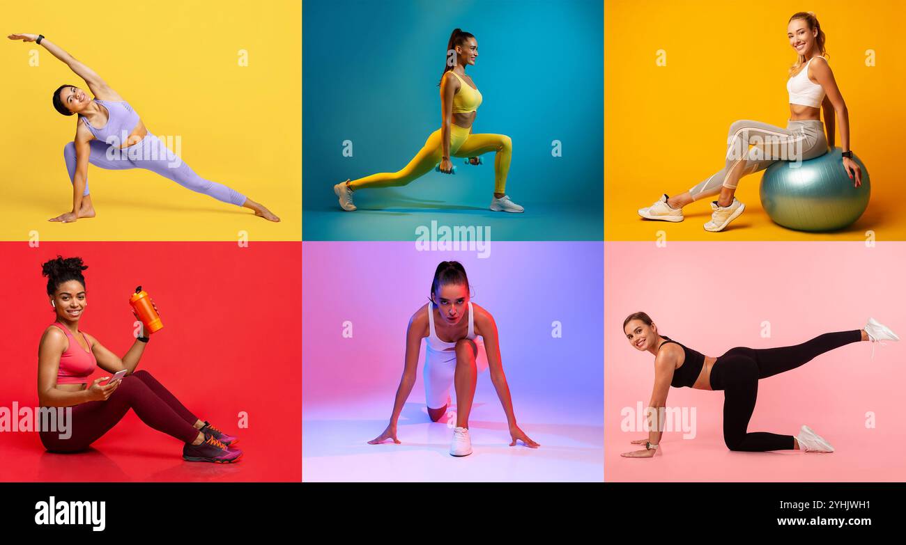 Women exercising in a fitness studio with vibrant backgrounds Stock ...