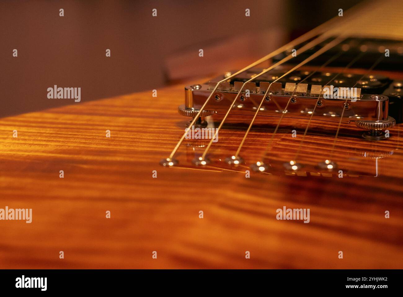 Electric guitar bridge, strings and pickup detail close-up Stock Photo ...