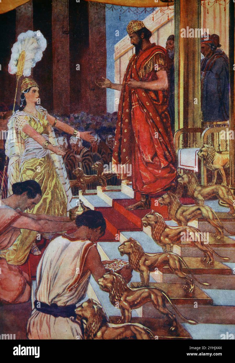 Illustration of The Visit of the Queen of Sheba to King Solomon from Antique Children's Book ...