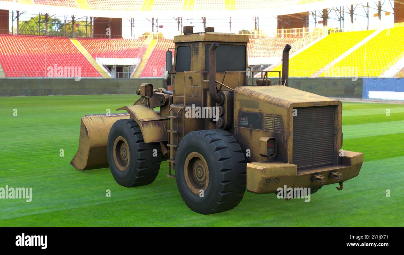 Yellow Bulldozer on Stadium 4k photos Stock Photo - Alamy