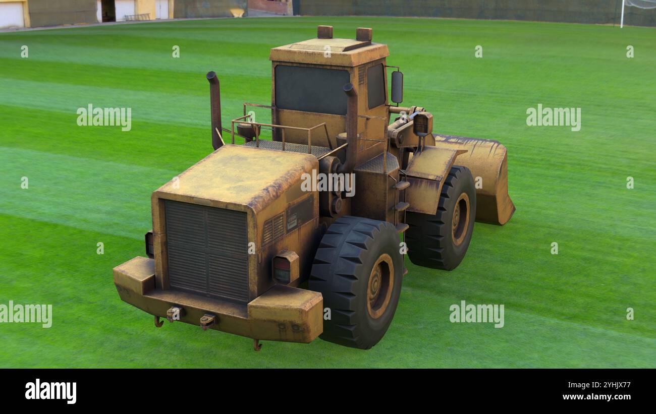 Yellow Bulldozer on Stadium 4k photos Stock Photo - Alamy
