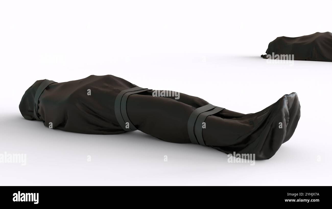 body wrapped in plastic with white background Stock Photo - Alamy