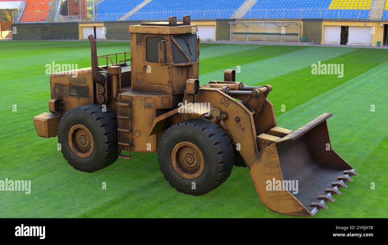 Yellow Bulldozer on Stadium 4k photos Stock Photo - Alamy