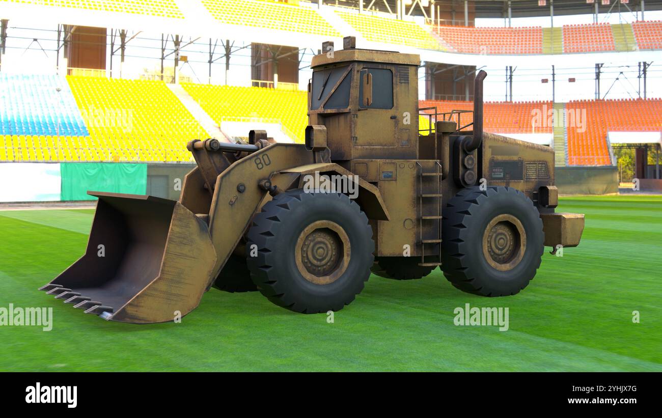Yellow Bulldozer on Stadium 4k photos Stock Photo - Alamy