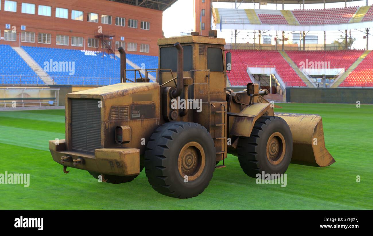 Yellow Bulldozer on Stadium 4k photos Stock Photo - Alamy