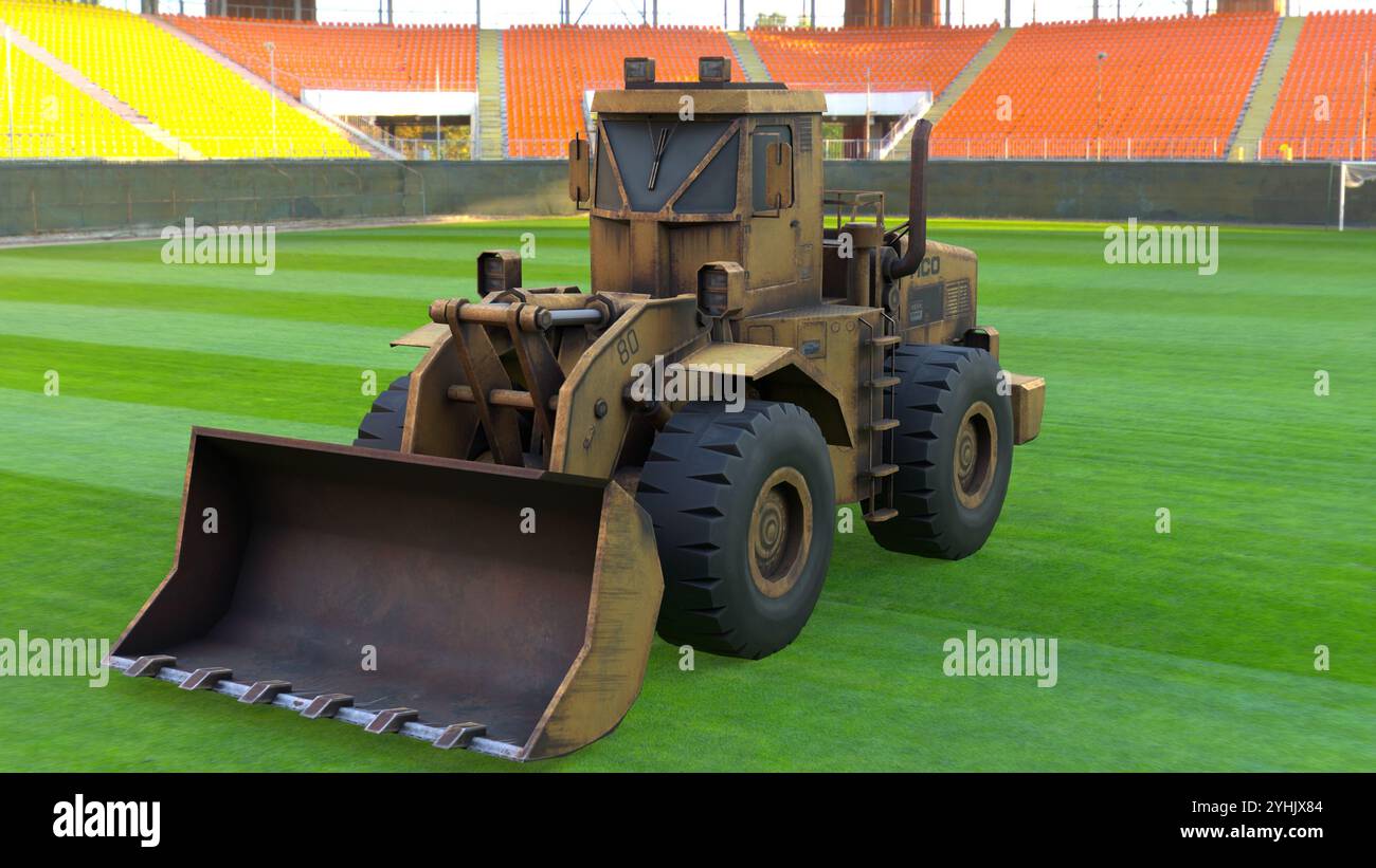 Yellow Bulldozer on Stadium 4k photos Stock Photo - Alamy