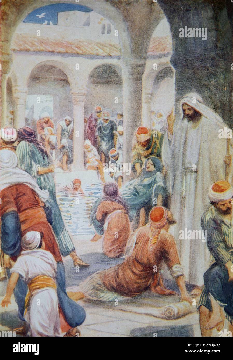 Illustration of Jesus Christ Healing the Paralysed Man at the Pool of ...