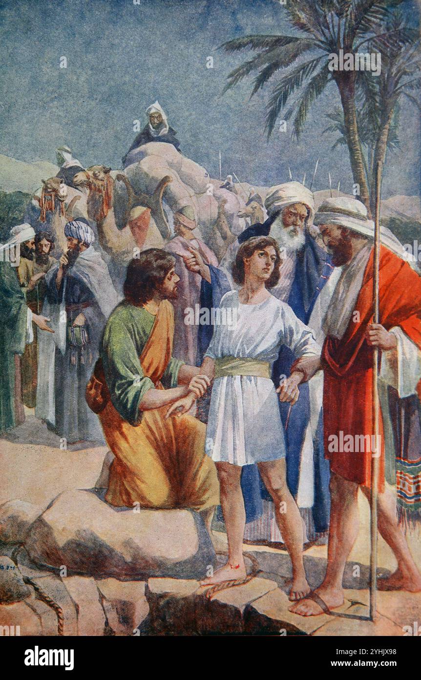 Illustration of Joseph being sold by his Brothers to the Ishmaelites ...