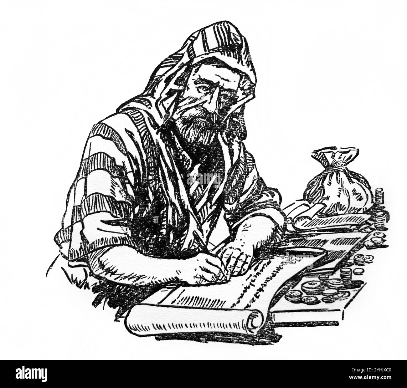 Black and White Illustration of the Disciple Matthew working as a ...