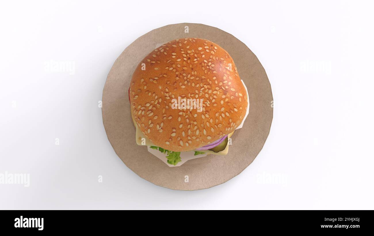 Cheeseburger on plate with white background Stock Photo - Alamy