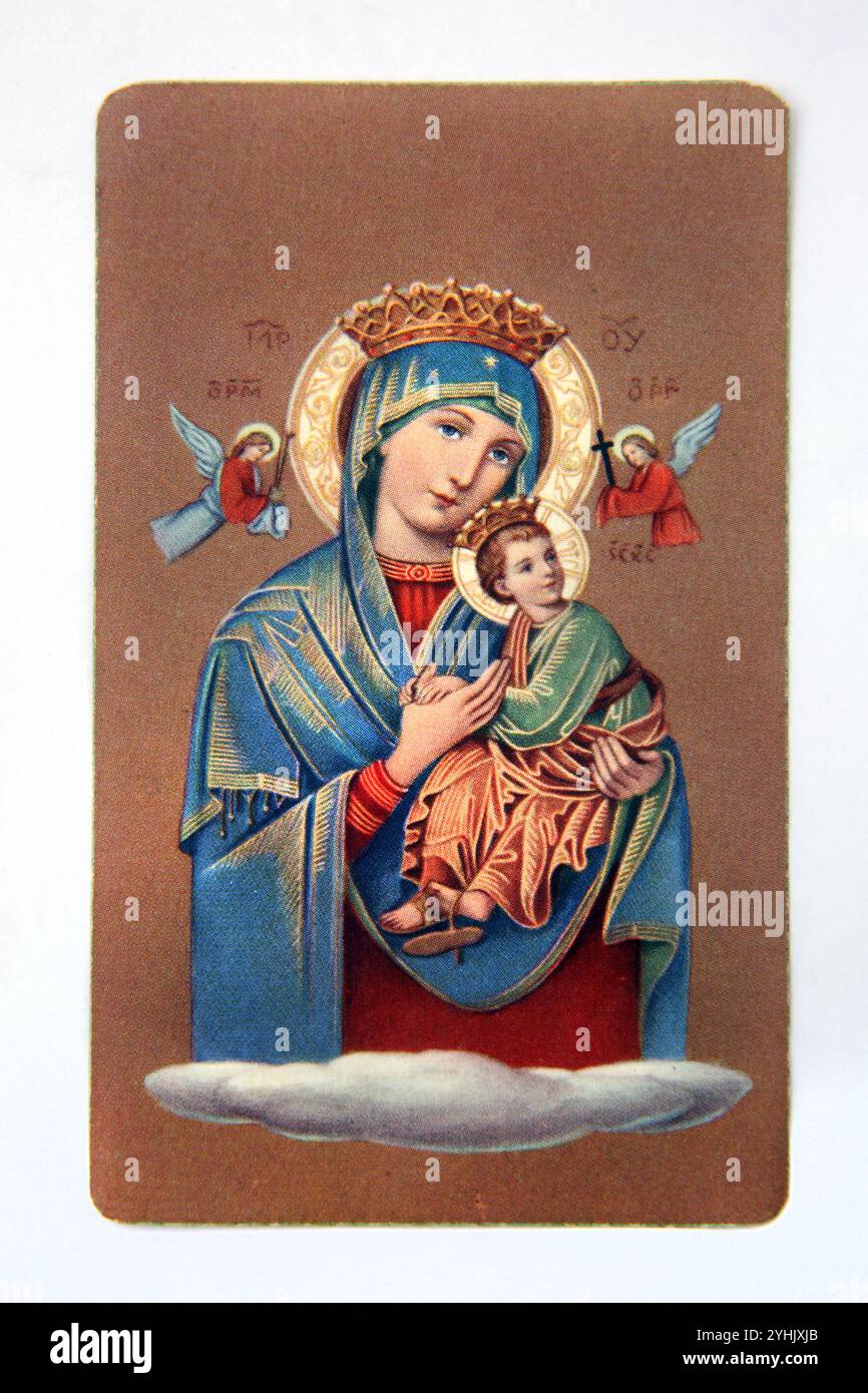 Vintage Catholic Prayer Card with Illustration of The Virgin Mary and ...