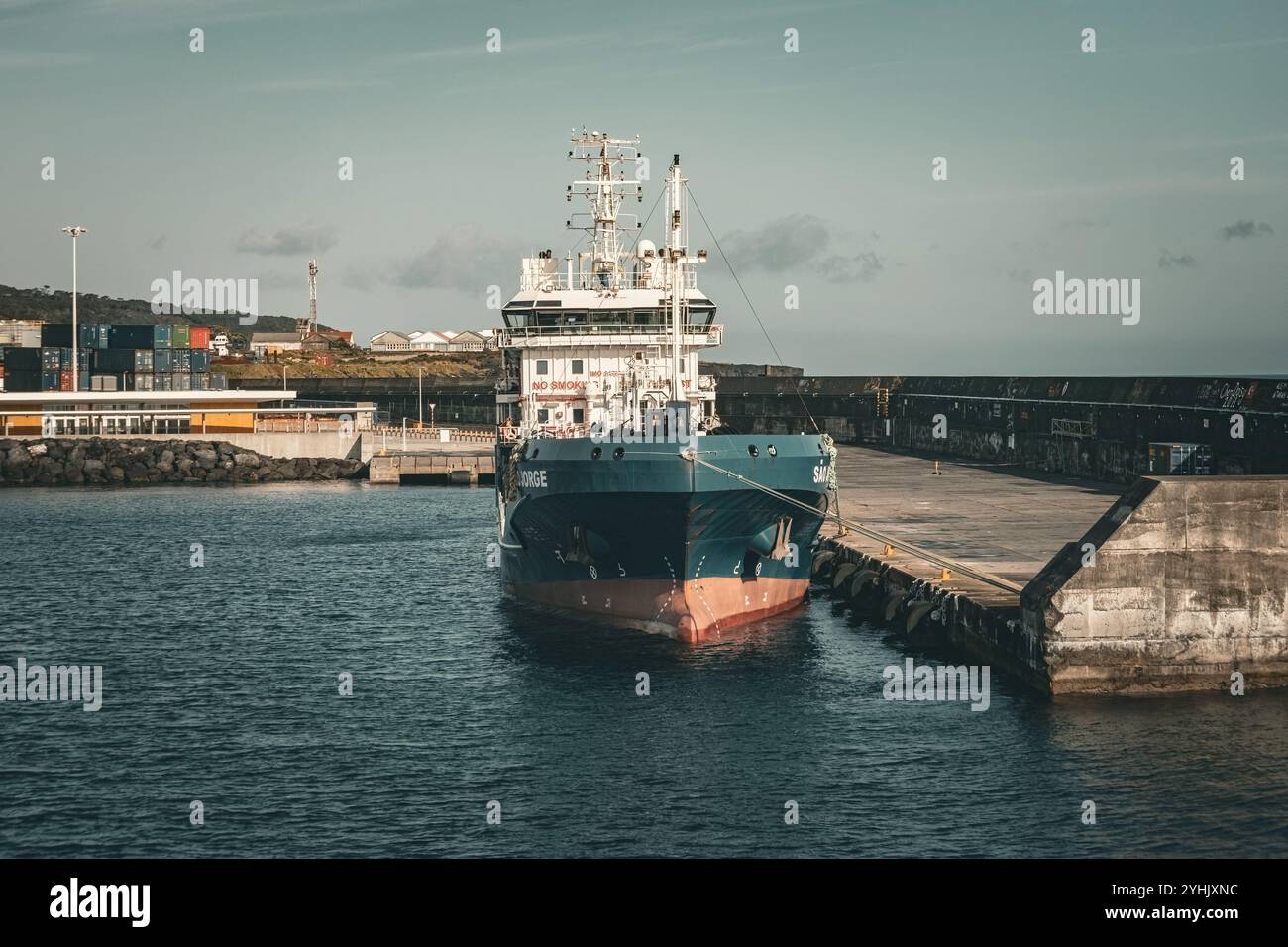Ship in the port of Pico island Azores Portugal Stock Photo - Alamy