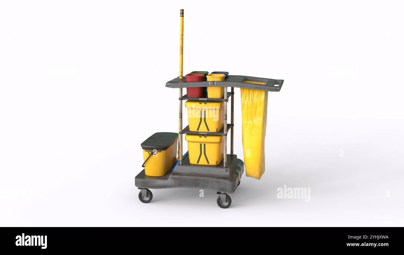 cleaning cart with white background Stock Photo - Alamy
