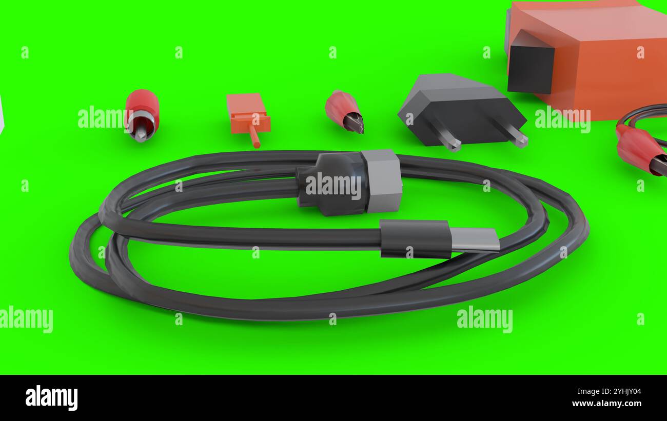 connectors and cables with green background Stock Photo - Alamy