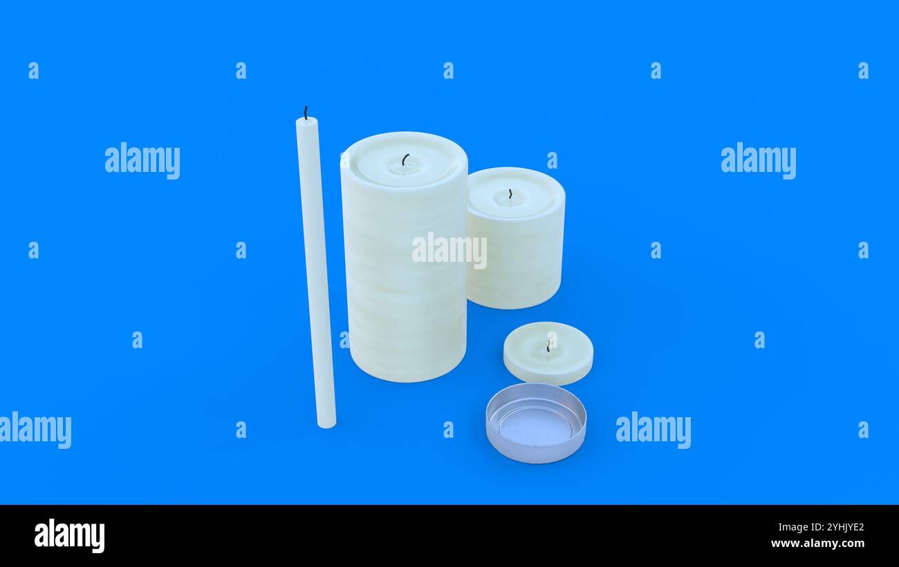 different size candle with blue background Stock Photo - Alamy