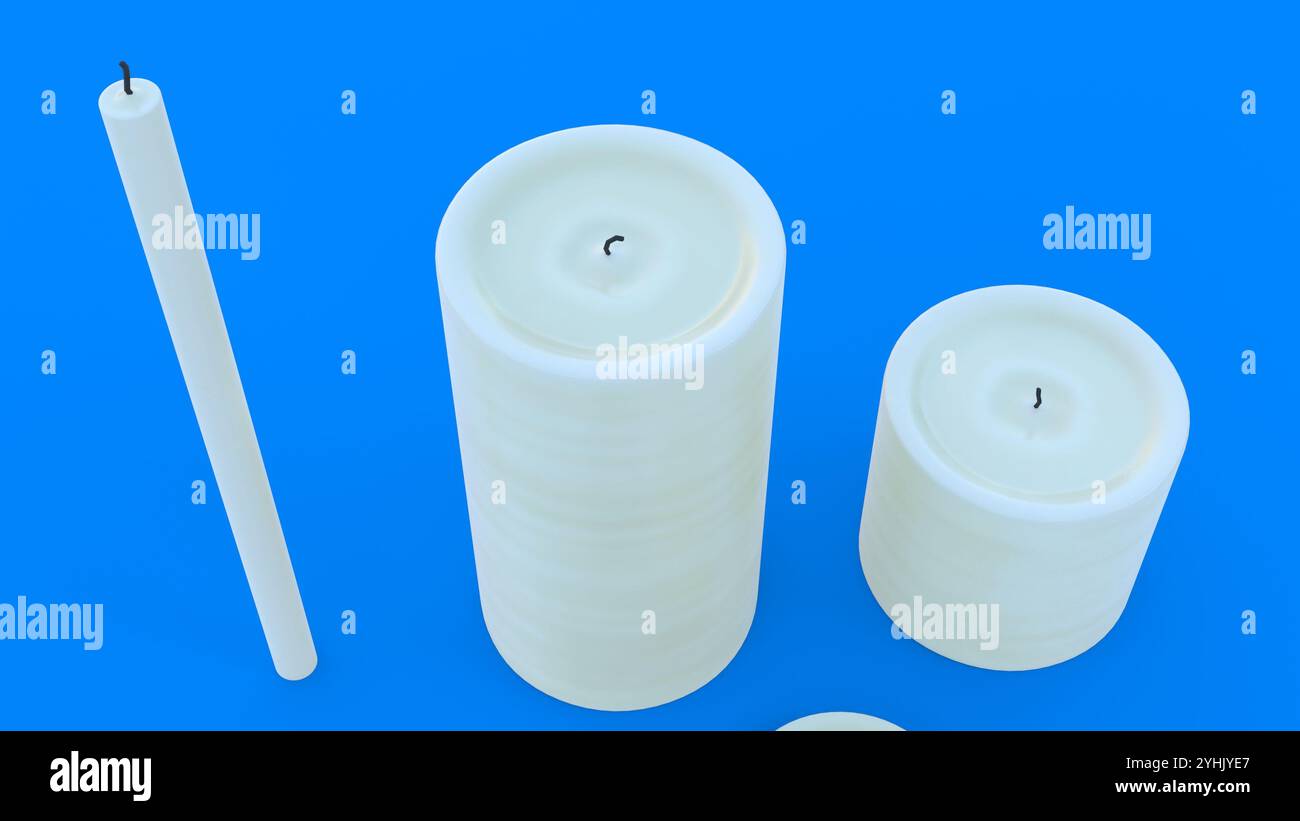 different size candle with blue background Stock Photo - Alamy