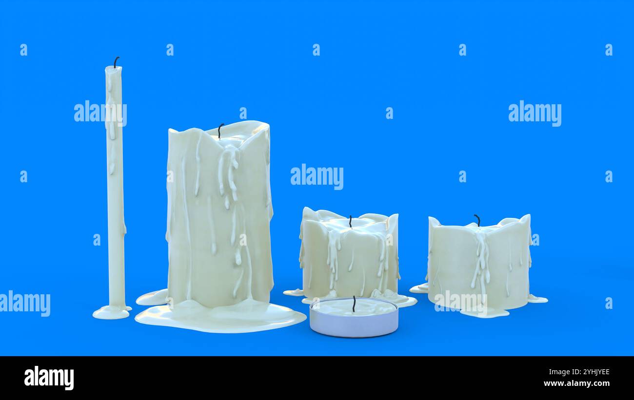 different size candle with blue background Stock Photo - Alamy