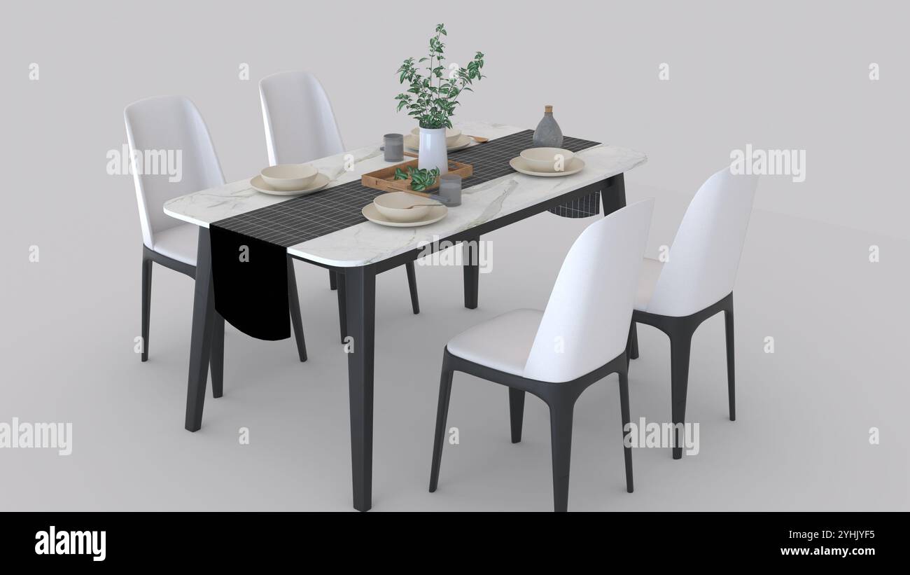 simple dining table with white background Stock Photo - Alamy