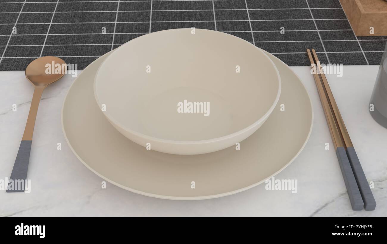 simple dining table with white background Stock Photo - Alamy